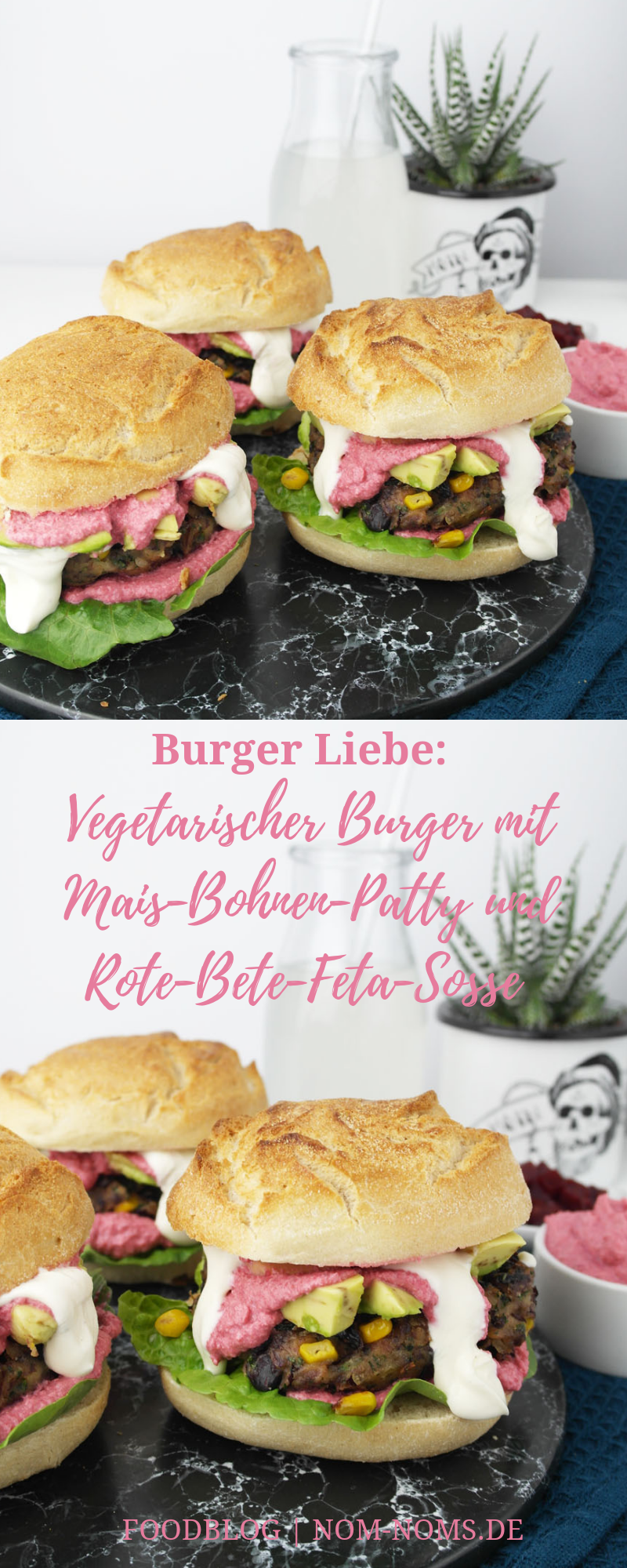 Vegetarischer Burger mit Mais-Bohnen-Patty und Rote-Bete-Feta-Soße ...
